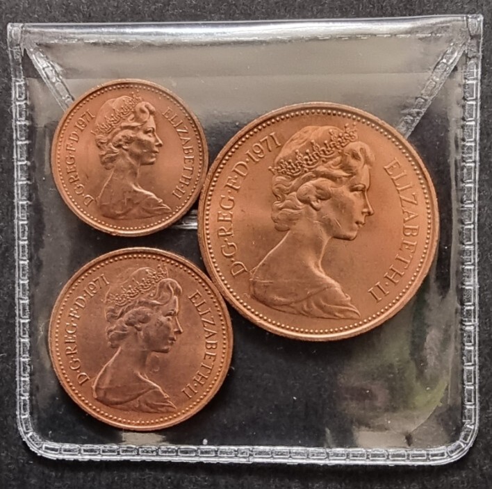 1971 Two 2p One 1p Half New Pence First Decimal UK Uncirculated Coins ...