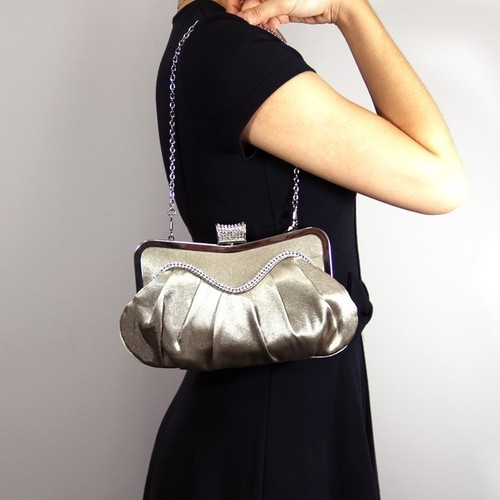 New Beige Champagne ELEGANT SATIN Evening Clutch Purse Prom Ball ...