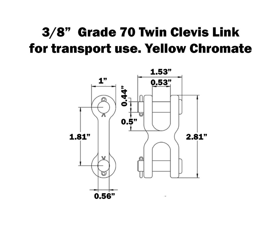 Twin Clevis Safety Chain Repair Link 3/8" Double G70 Truck Trailer 6600 ...