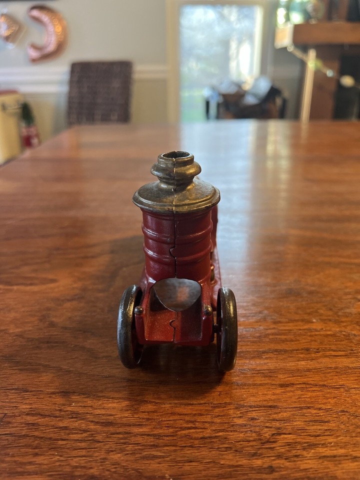 Rare Vintage Kenton Toys Red & Gold Cast Iron Fire Pump Firetruck Toy w ...