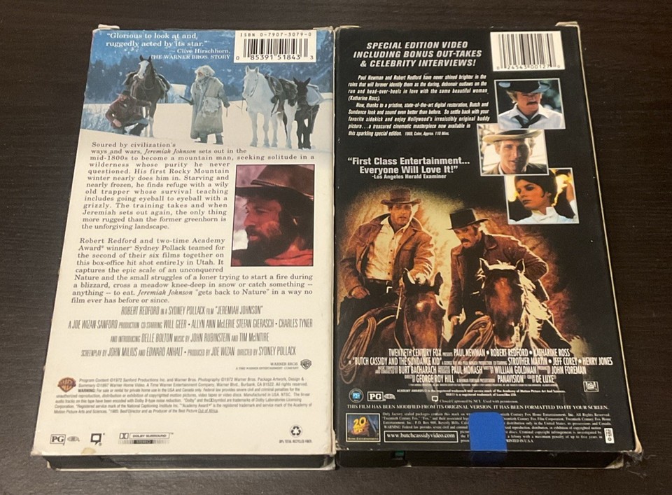Robert Redford VHS Lot Of 2: Jeremiah Johnson & Butch Cassidy And The ...