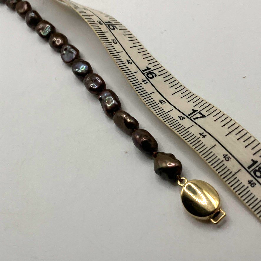 JKA Kohle Brown Pearl Bead Necklace 585 Gold Clasp 46cm Vintage 24.4g ...