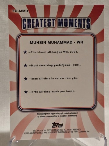 2024 Topps Finest Greats Muhsin Muhammad gold refractor Auto Autograph ...