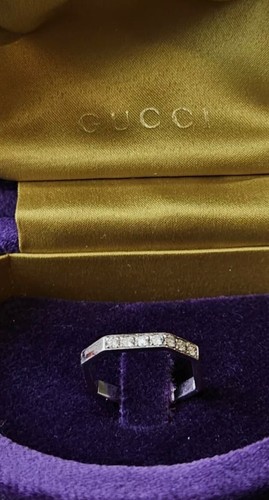 18k white gold gucci diamond octagon ring sz 7 | eBay
