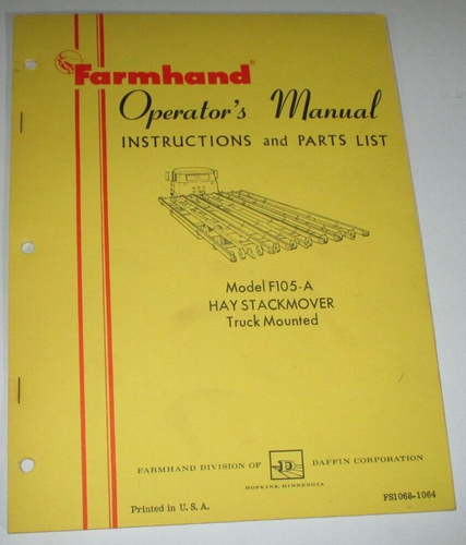 Farmhand F105-A Hay Stack Mover Operators Instruction / Parts Manual ...