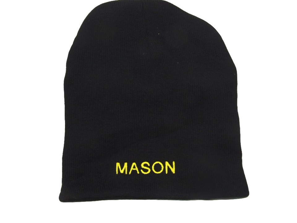 8" Mason Masonic Lodge Letters Black Embroidered Beanie Skull Cap Hat ...