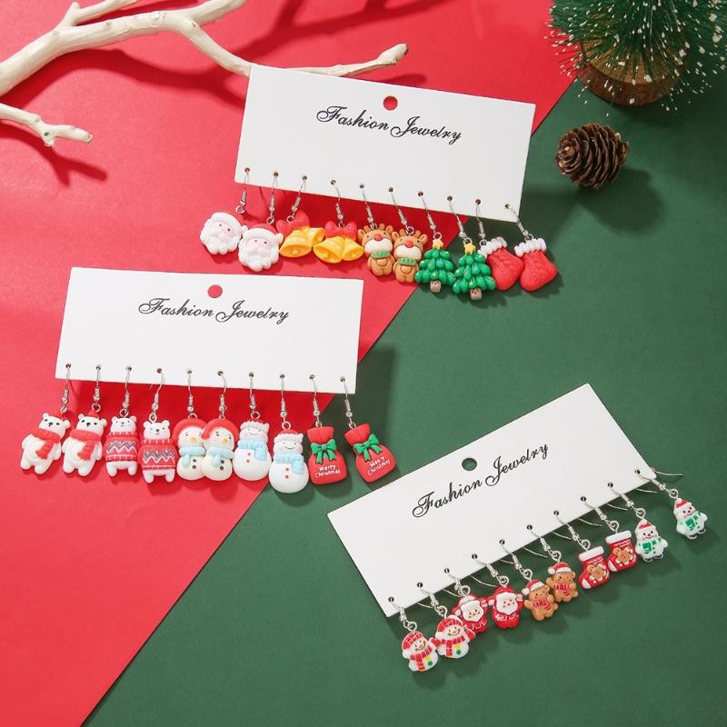 5Pairs Christmas Series Cartoon Resin Gingerbread Man Christmas Tree ...