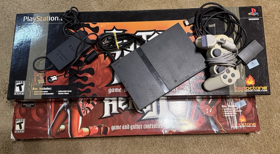 SONY Playstation2 PS2 Console - Guitar Hero Bundle - Guitar, Games ...