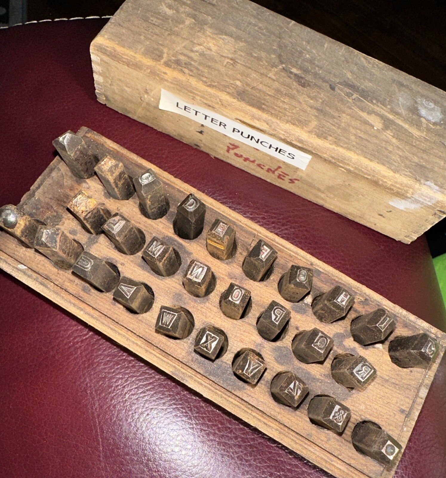 Vtg 28 pc Steel Letter Stamp Punch Set Matthews By Pittsburgh Wooden ...
