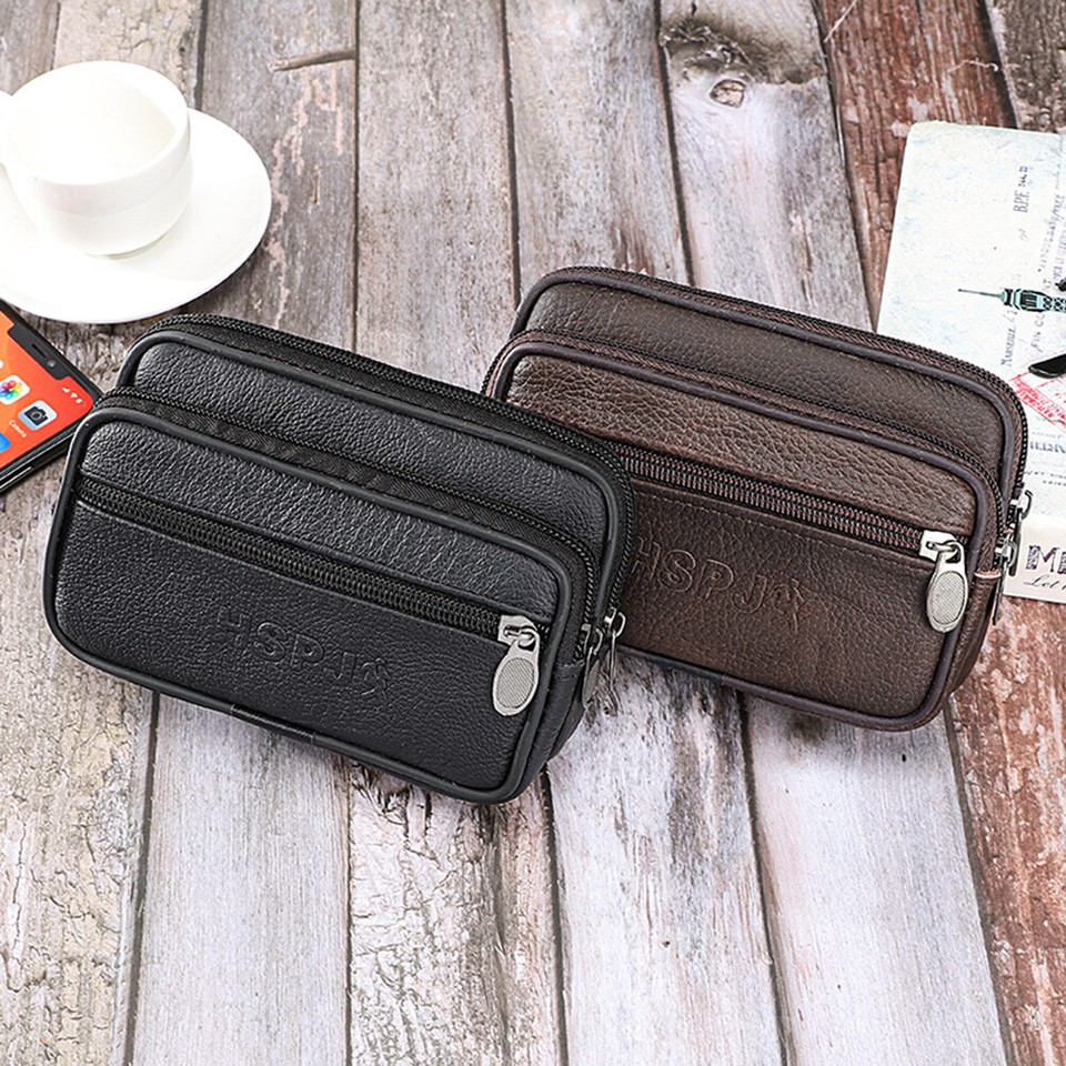 Vintage Men PU Leather Solid Color Card Holder Multi Layers Waist Pack ...