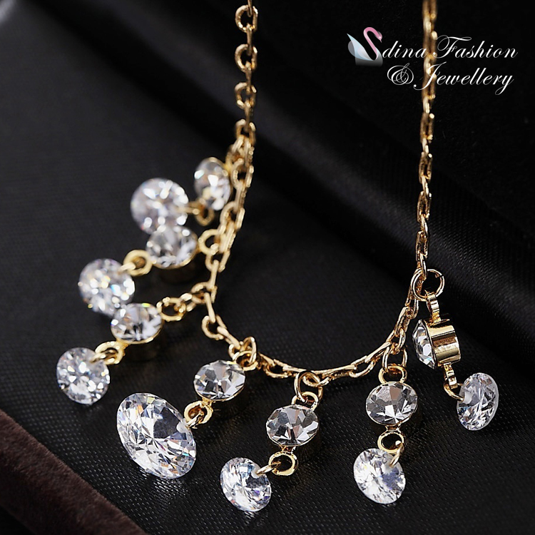 18K Yellow Gold Plated Cubic Zirconia Sparkling Waterfall Statement ...