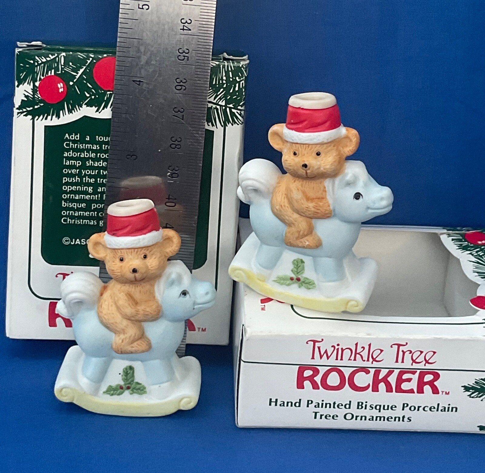 2 Pc.JASCO Twinkle Tree Rocker Gold Teddy Bear Riding A Blue Horse | eBay