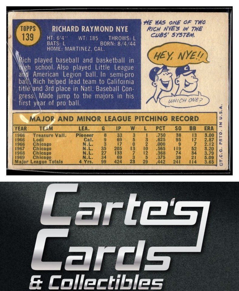 Rich Nye 1970 Topps #139 St. Louis Cardinals TTM/IP Signed Autographed ...