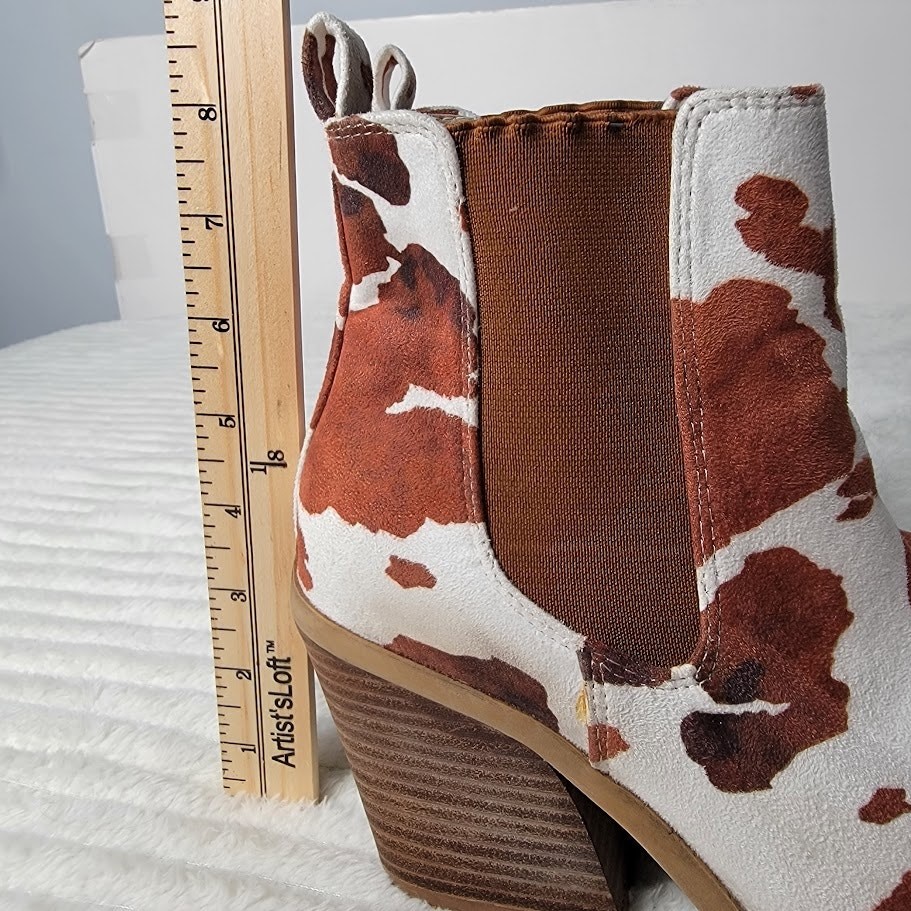 Barn Babe Cow Print Ankle Boots Women’s 7 Block Heel Western Chelsea ...