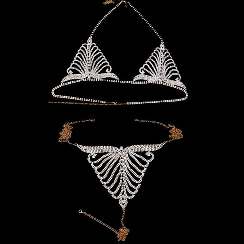 Sexy Crystal Body Harness Chain Bra Thong Jewelry Bling Rhinestone ...