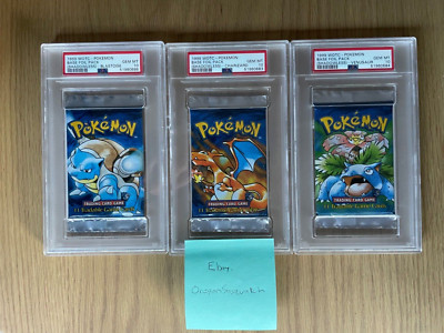 Pokémon PSA 10 Base Long-Crimp True Shadowless Booster Pack Set (3 ...