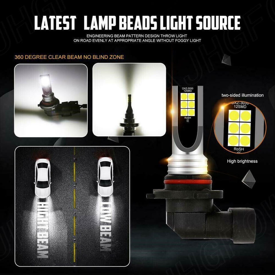 Pair 9145 9140 H10 LED Fog Driving Light Bulbs Super White 80000LM ...