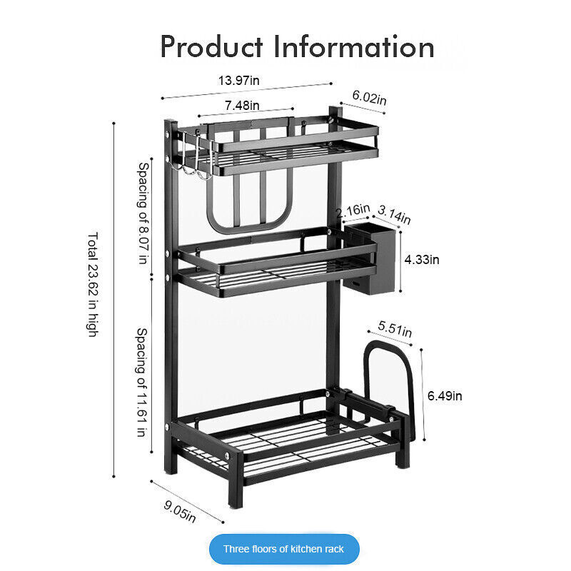 2 Tiers Stainless Steel Spice Rack Organizer Storage Kitchen Countertop ...