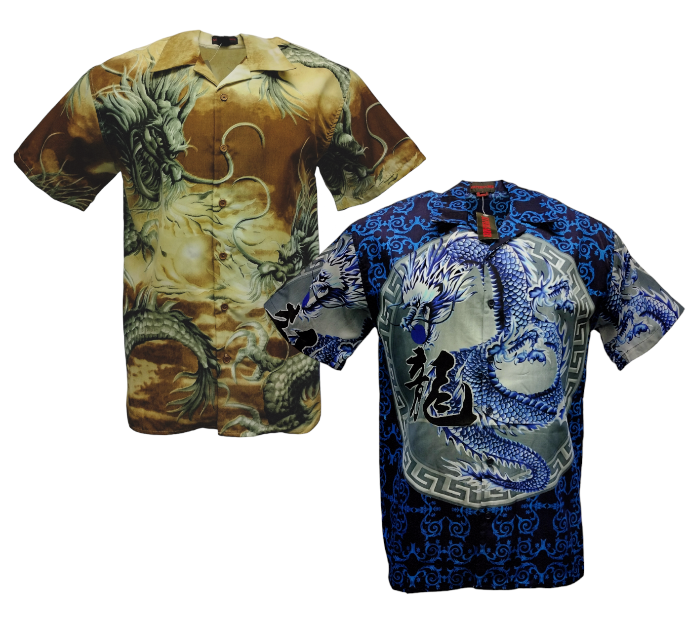 Men's Summer Big Brother Dragon Button-Up Shirt 100% Poly Casual NWT | eBay