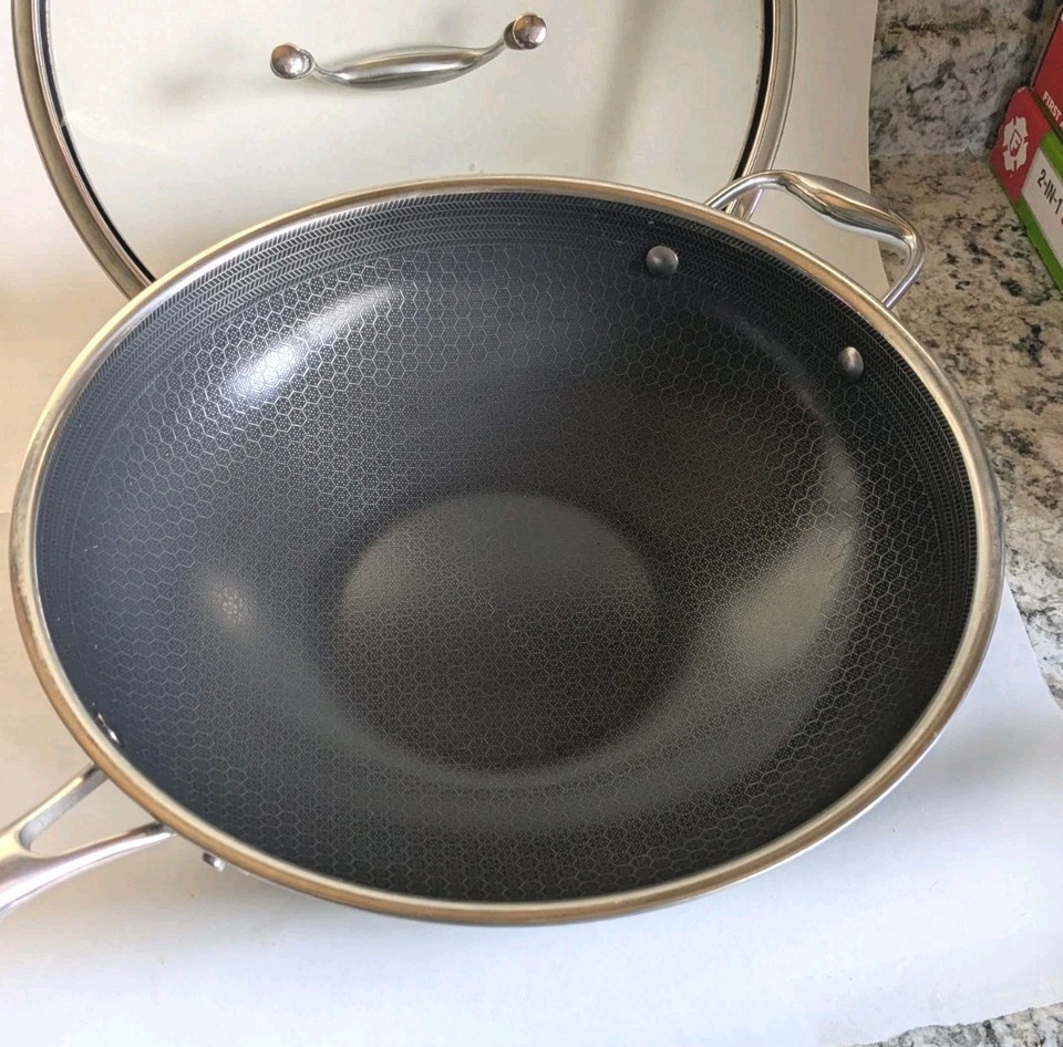 Hexclad Hybrid Cookware Stainless Steel Nonstick 12" Cooking Wok With ...