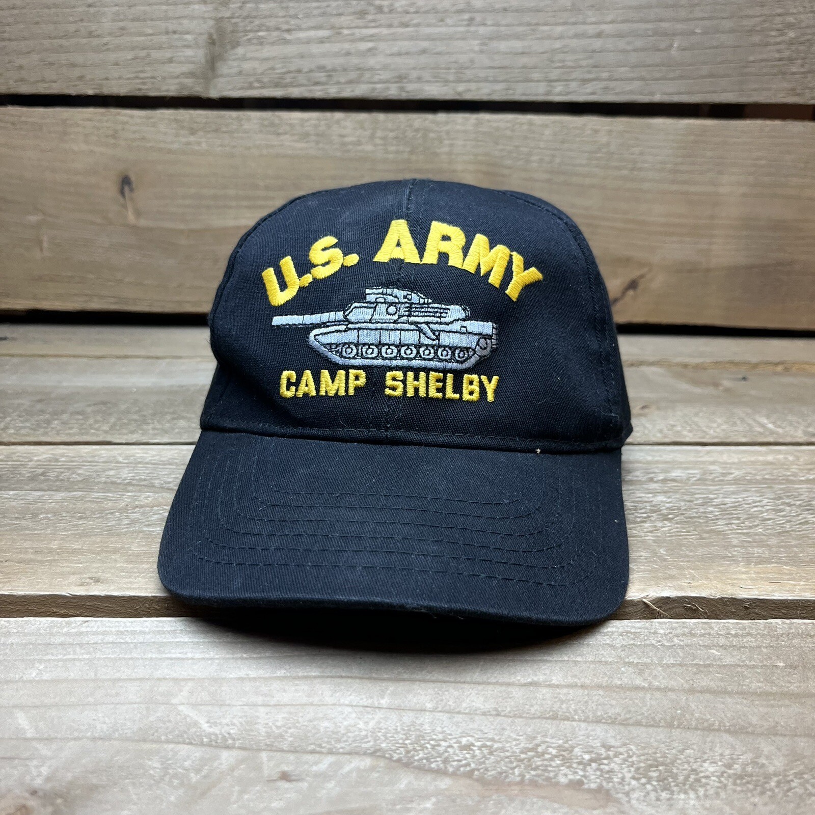 US Army Camp Shelby Distressed Black Snapback Hat Cap… - Gem