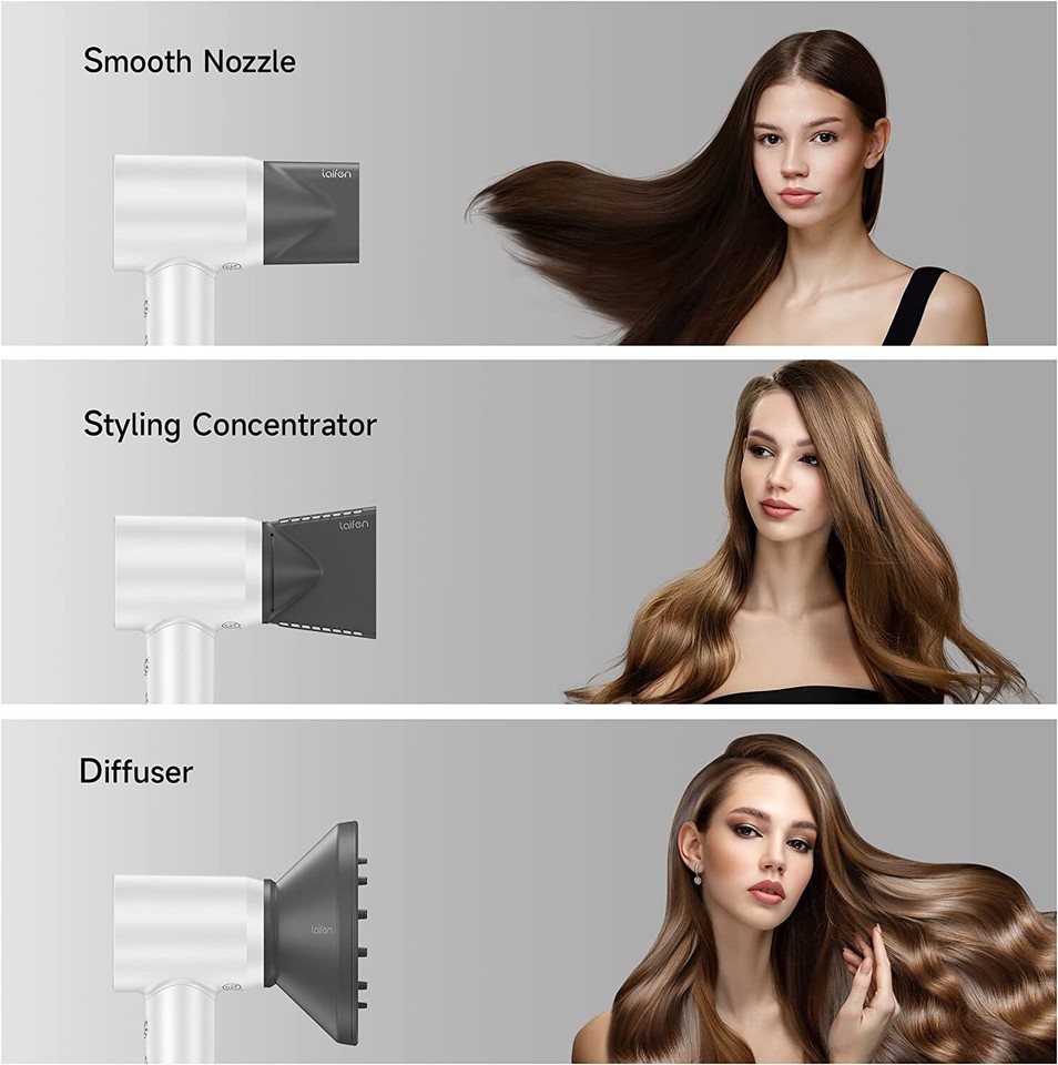 Laifen Hair Dryer with Magnetic Nozzle, Styling Concentrator & Diffuser ...
