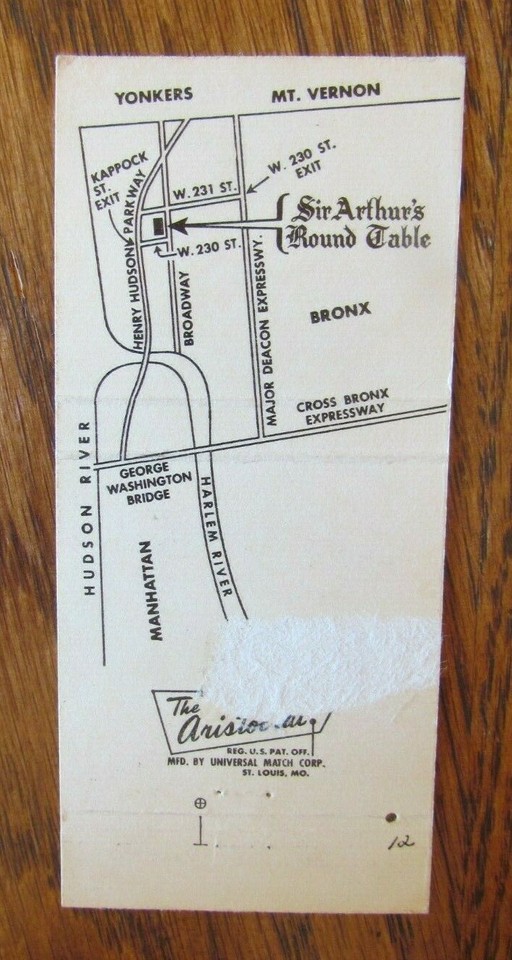 ROYAL HERALD ON MATCHBOOK COVER: SIR ARTHUR'S ROUND TABLE (BRONX, NEW ...