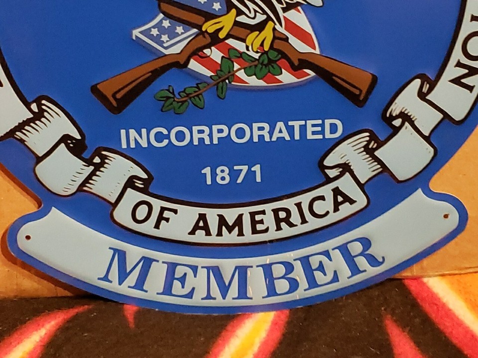 NRA Sign Life Member Vintage Metal RARE HTF USA 15x13 Bar Garage Blue ...