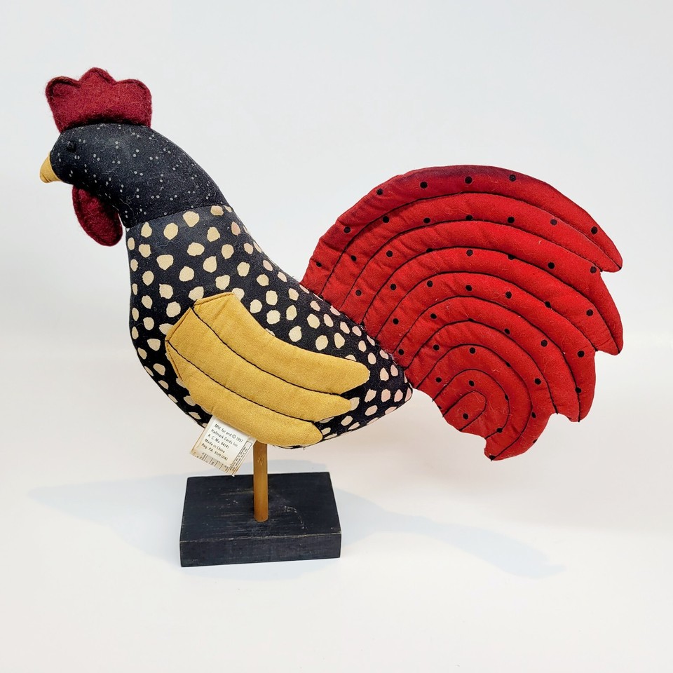 1997 Hallmark Fabric Quilted Stuffed Rooster With Black Wooden Base 11 ...