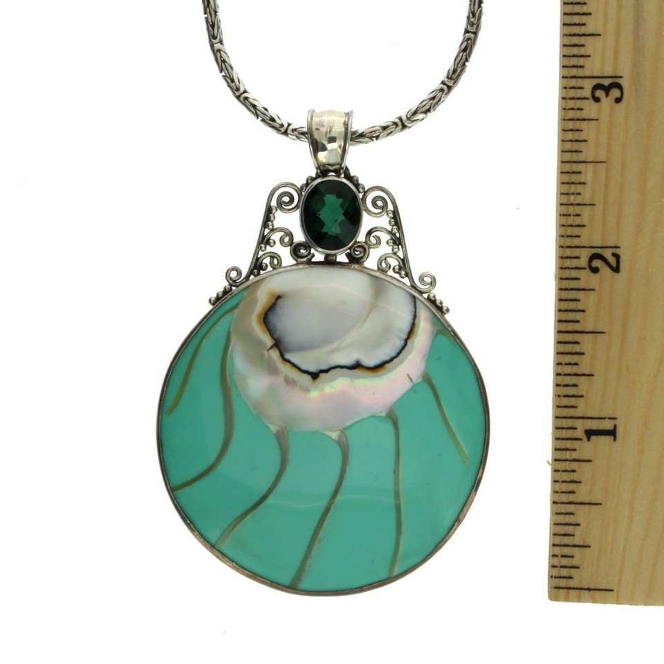 Sterling Silver Large Shell Green Quartz Pendant Gemstone Jewelry | eBay