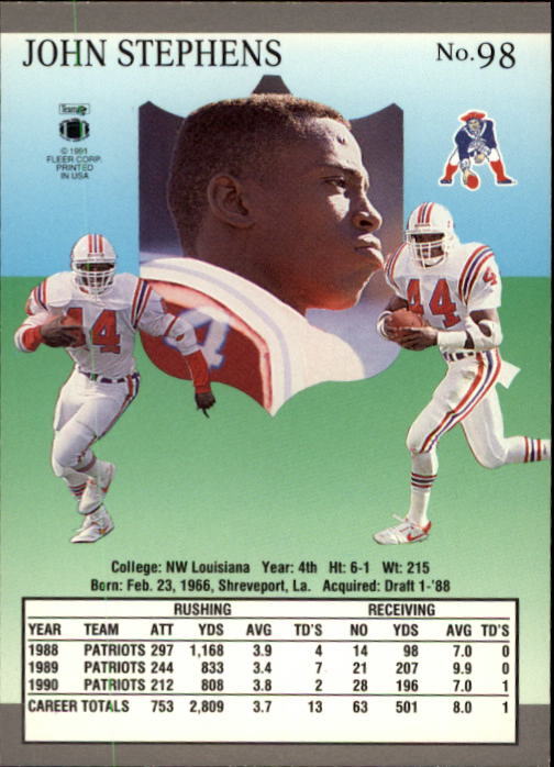 1991 Ultra Football Card #98 John Stephens | eBay