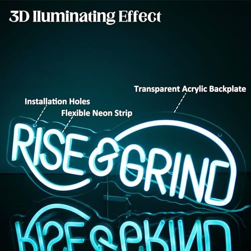 Rise & Grind Neon Sign Hustle LED Neon Signs for Wall Motivational A ...