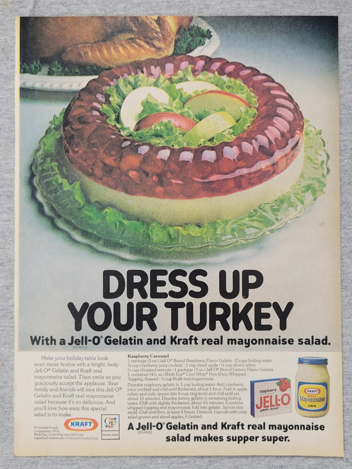 1978 Magazine Advertisement Page Jell-O Kraft Mayonnaise Salad Food ...