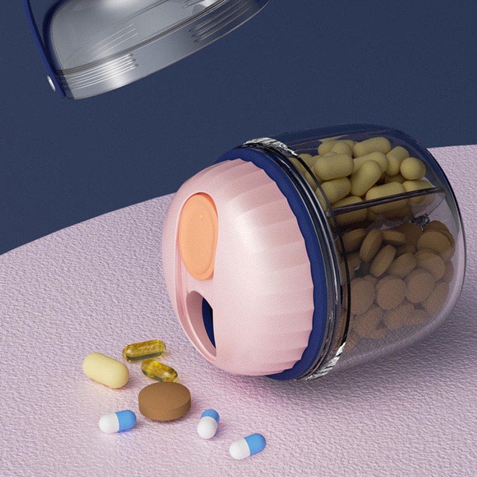 Portable Medicine Tablets Box Rotating Vitamins Dispenser for Long ...