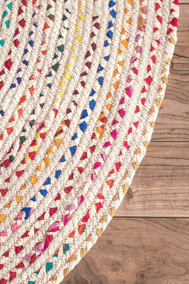 Braided Round Natural & Multi Colour Cotton Area Floor Rug Rags Carpet ...