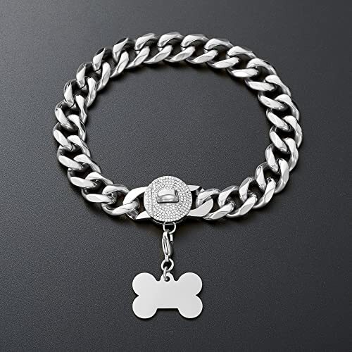 Silver Chain Cuban Link Dog Collar for Medium Large DogsBulldog ...