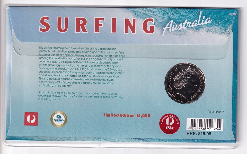 AUSTRALIAN PNC: 2013 50 CENT SURFING AUSTRALIA LIMITED EDITION COIN # ...