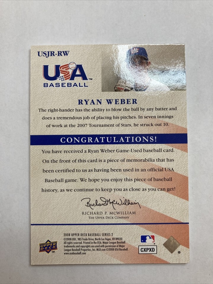2008 Upper Deck UD USA Junior National Team Game Jersey Patch #RW Ryan ...