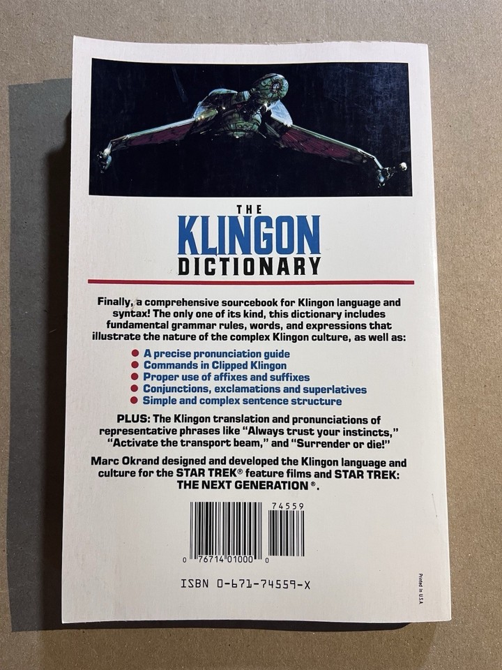 THE KLINGON DICTIONARY by Marc Okrand 1992 Pocket trade paperback STAR ...