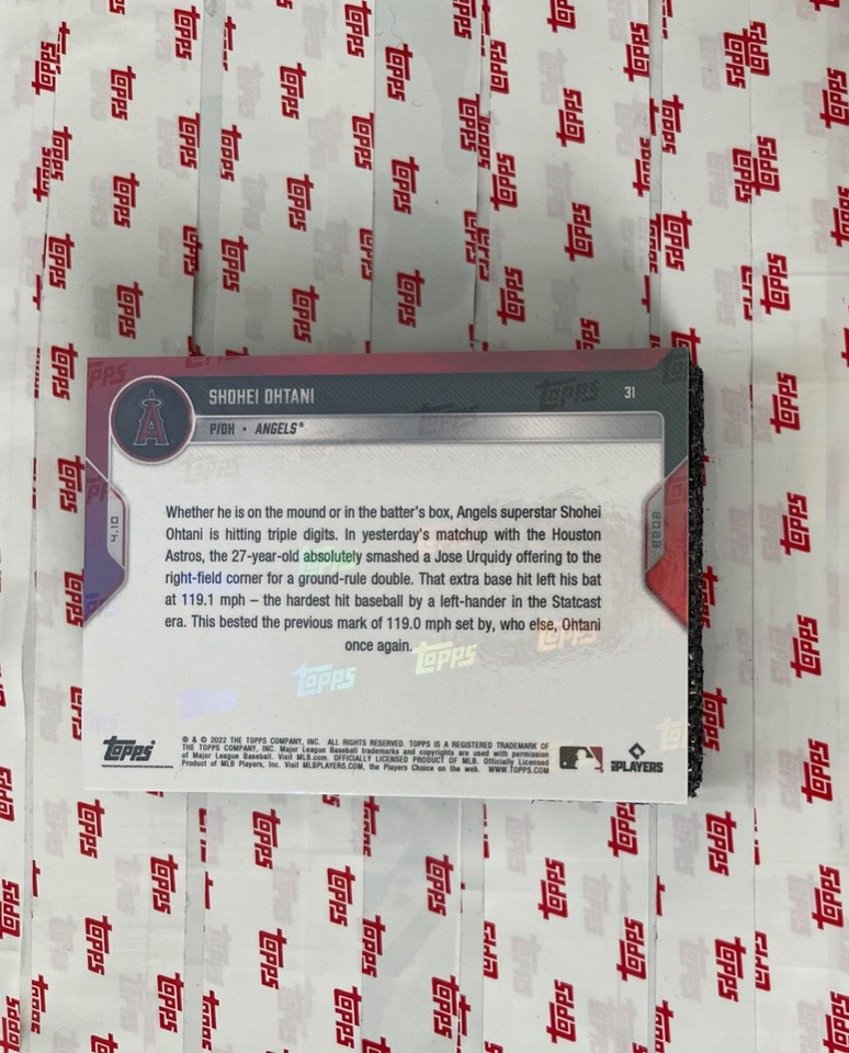Shohei Ohtani 2022 Topps Now Card #31 Statcast Record 119 MPH Double IN ...