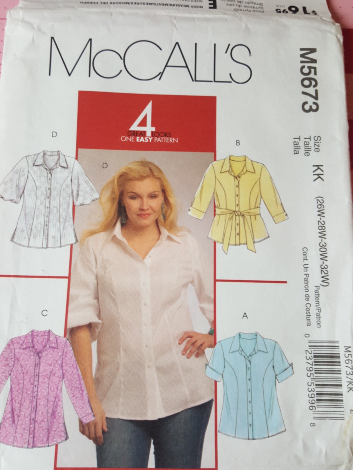 McCalls Pattern M5673 Blouses Shirts Sleeve Length Vary Sizes 26W 28W 30W 32W FF | eBay