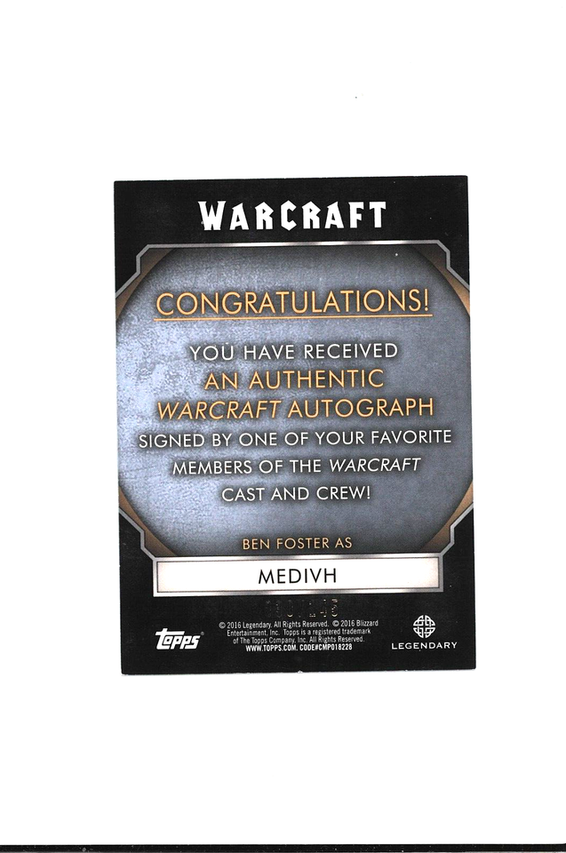 World Of Warcraft BEN FOSTER Auto Medivh Topps Rookie Autograph X-MEN ...