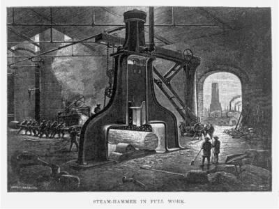 Steam-hammer in full work,forging,iron industry,machinery,James Nasmyth ...