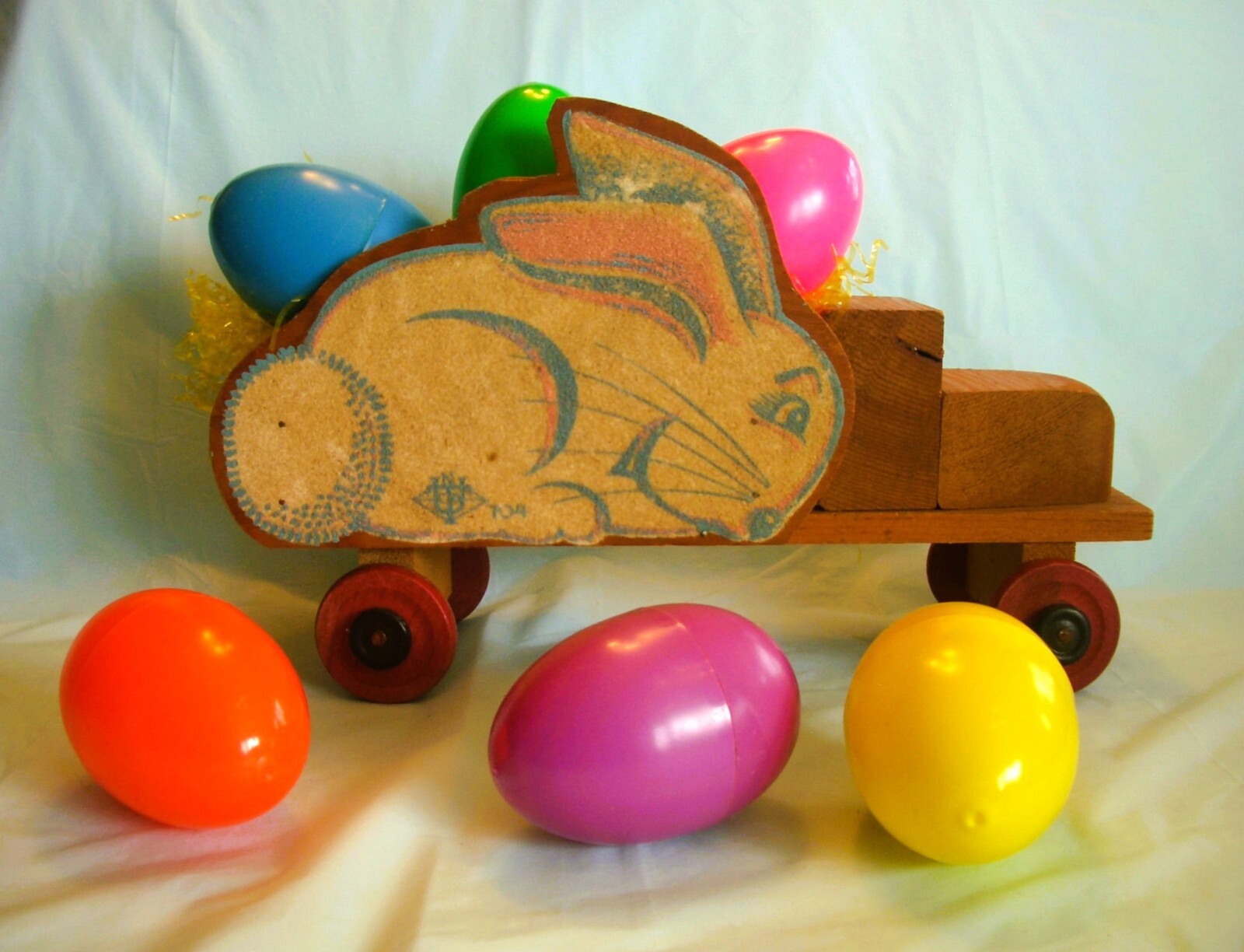 Antique Wooden Toy Truck With Fuzzy Bunny Rabbit Sides & Cargo Area ...