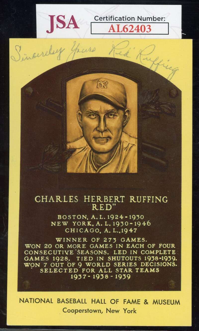 Red Ruffing JSA Coa Signed Gold Hall of Fame Plaque Autograph | eBay