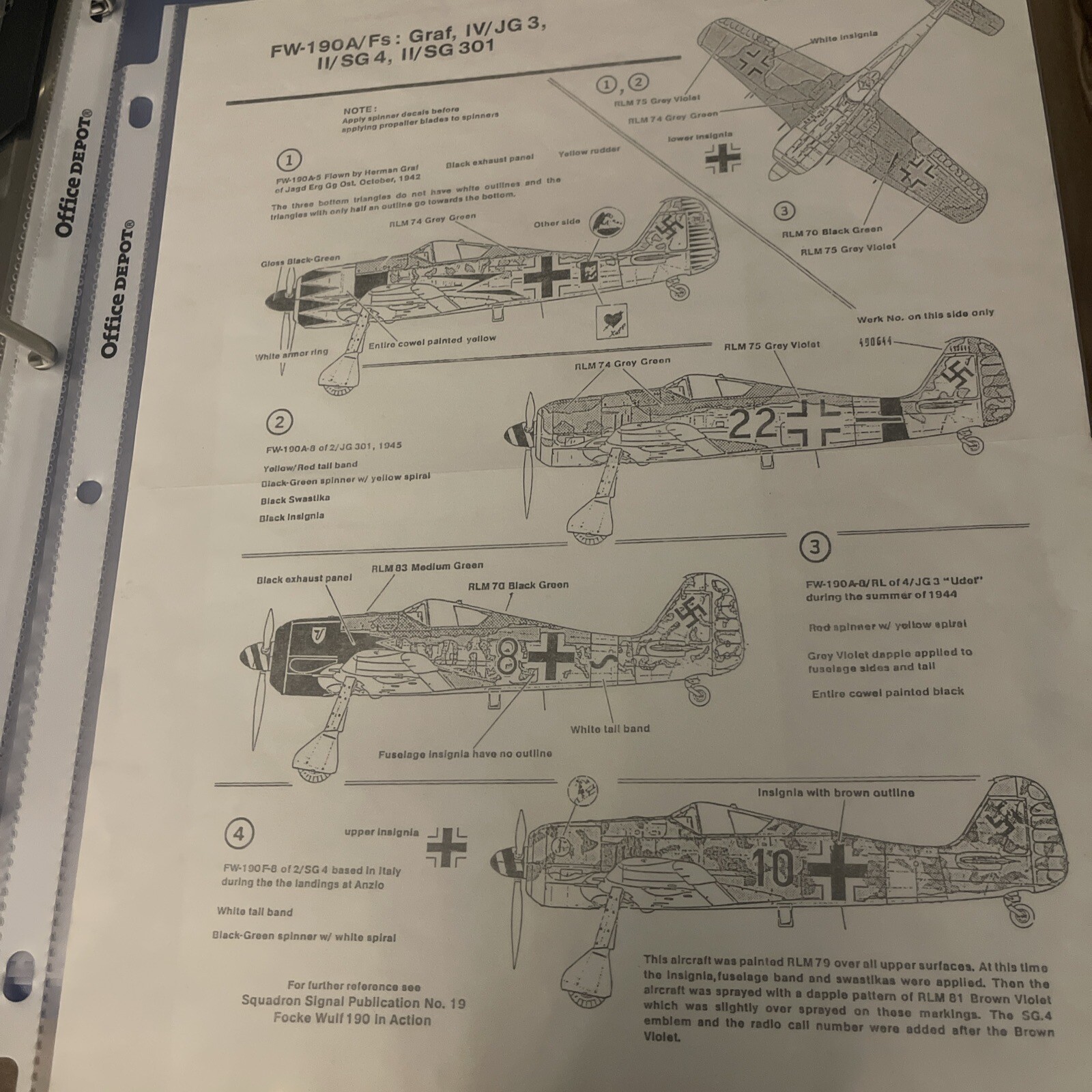 SuperScale 48-371 FW-190A/F Graf IV/JG3 Damaged Decal Sheet 1/48. for ...