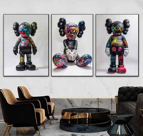 Set of 3 Graffiti Figure Kaws Art pieces canvas wall home decor ...