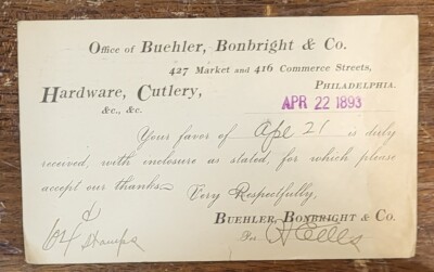 1893 Advertising Post Card Philadelphia Pennsylvania Buehler Bonbright ...