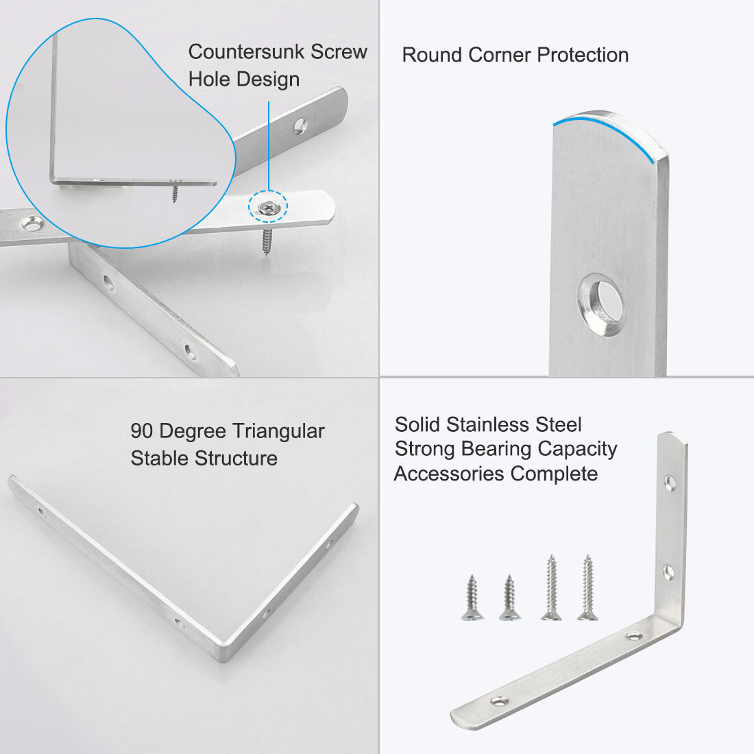 Angle Bracket Stainless Steel Brace Fastener Support w Screws 150 x ...