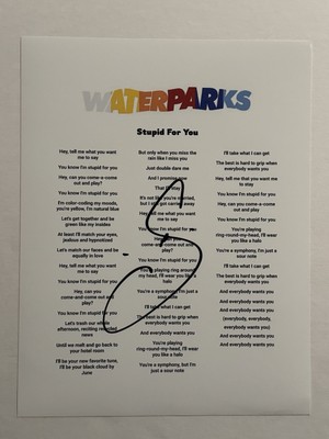 AWSTEN KNIGHT SIGNED LYRIC SHEET AUTOGRAPHED WATERPARKS BAND LEAD ...